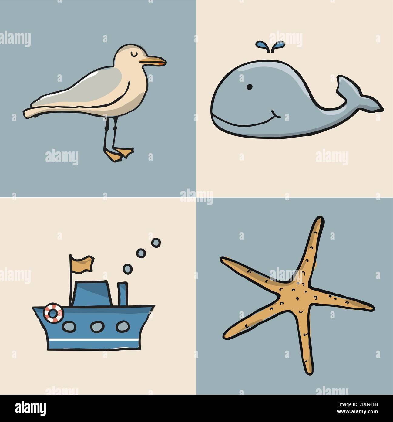 Cartoon set of marine icons Stock Vector Image & Art - Alamy