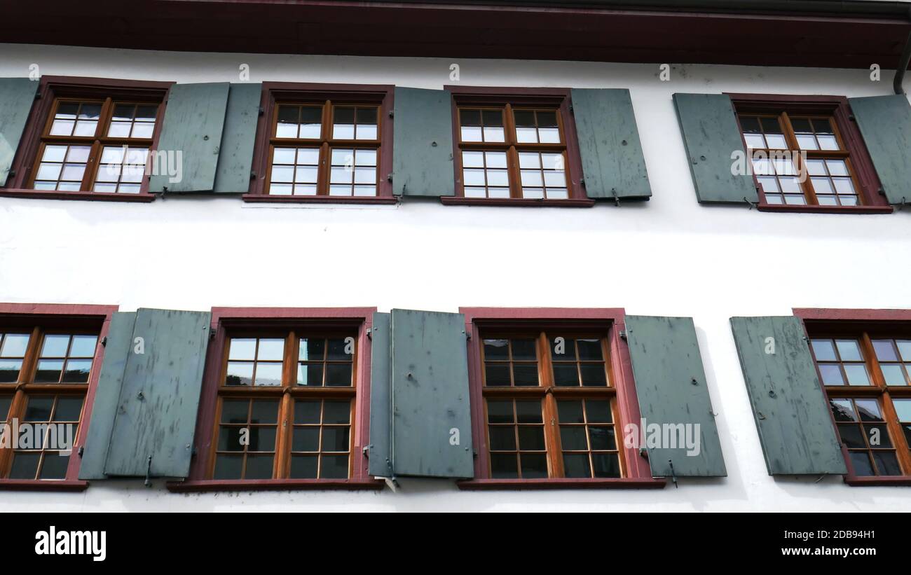 Windows with shutters, Basel old town Stock Photo - Alamy