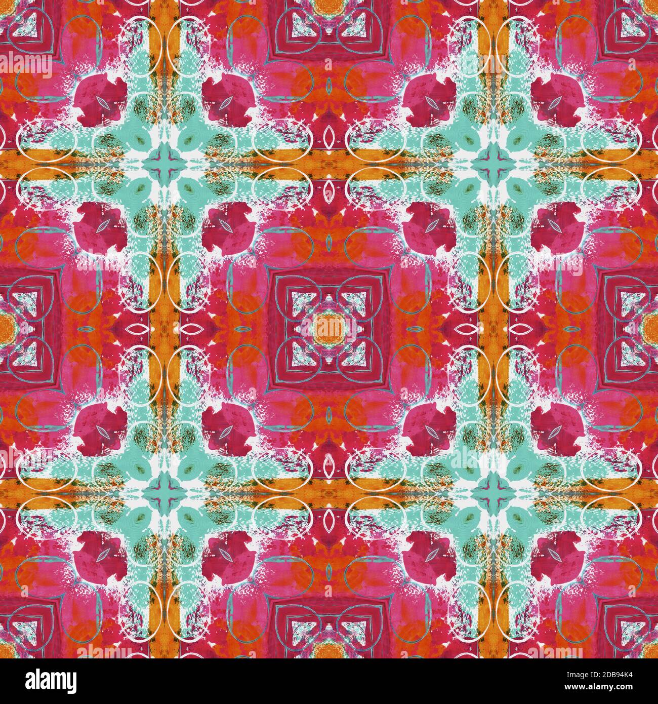 orange and turquoise seamless repeating pattern tile in a symmetrical ...