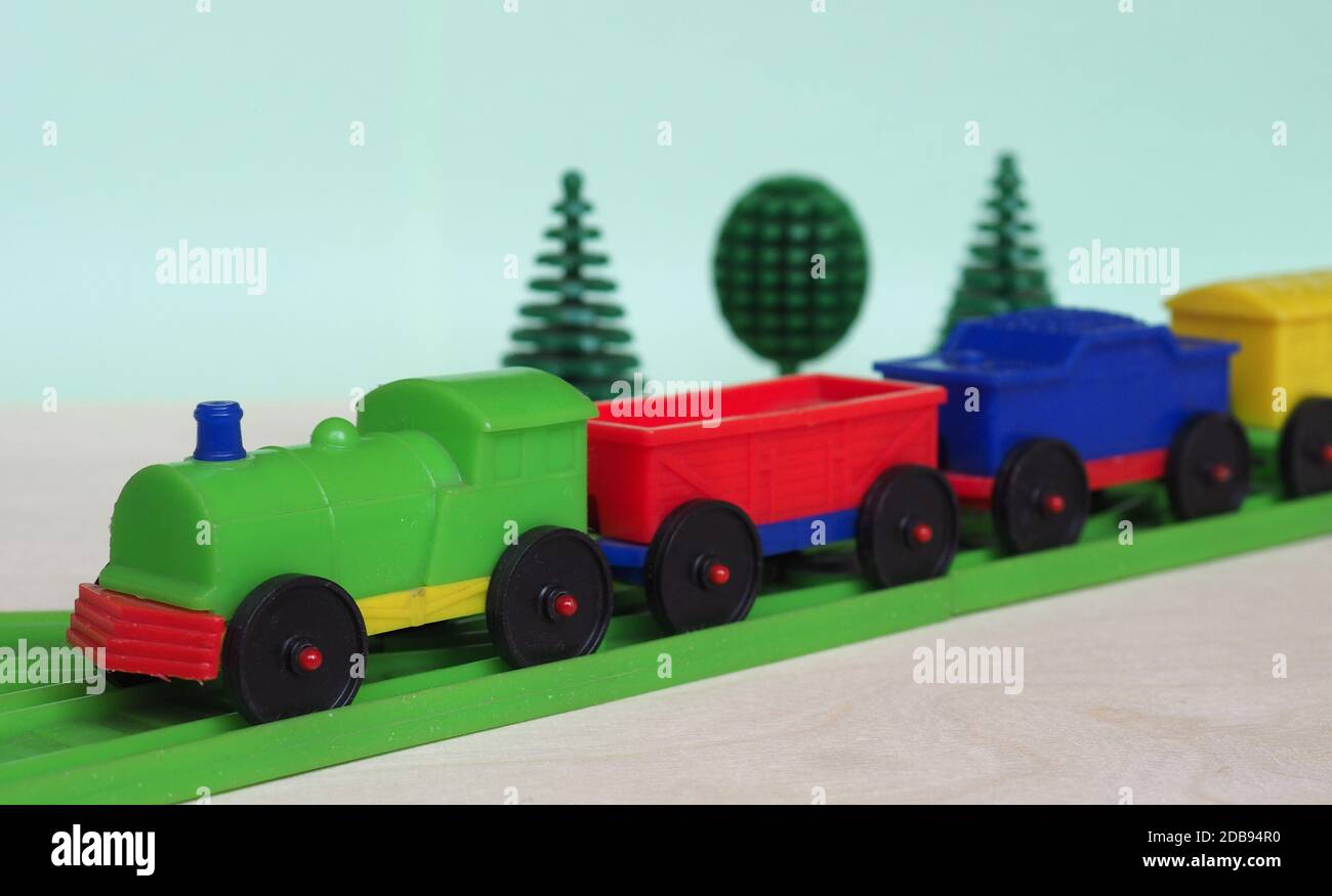 plastic scale model toy train and railway, selective focus Stock Photo ...