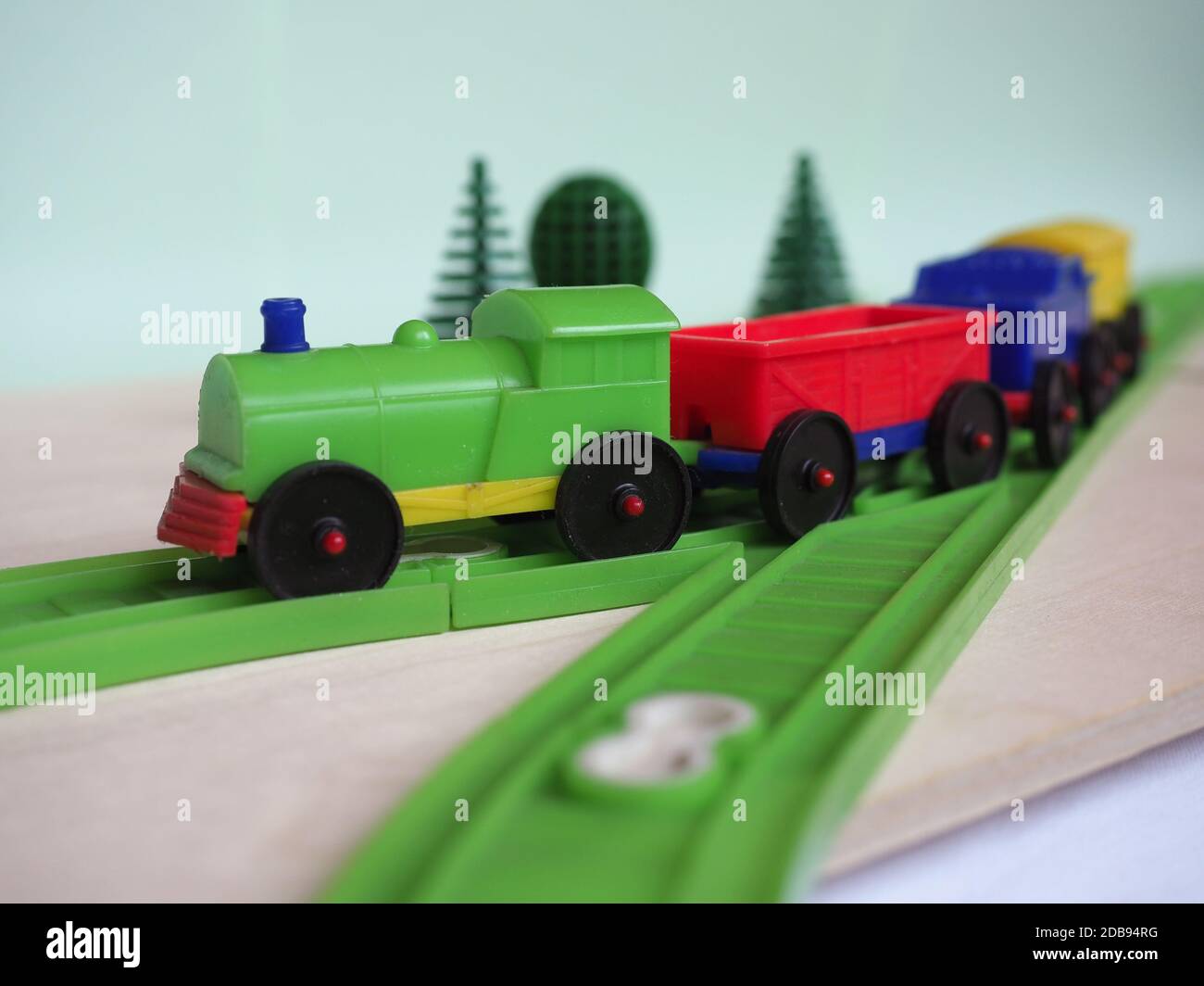 plastic scale model toy train and railway, selective focus Stock Photo ...