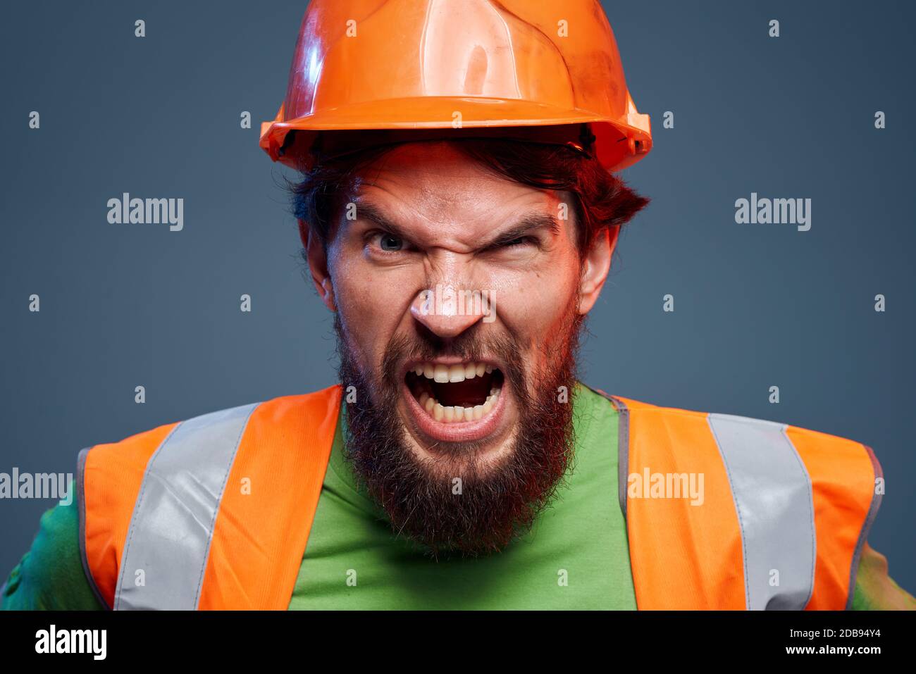 Angry worker in construction forum emotions cropped view autumn ...