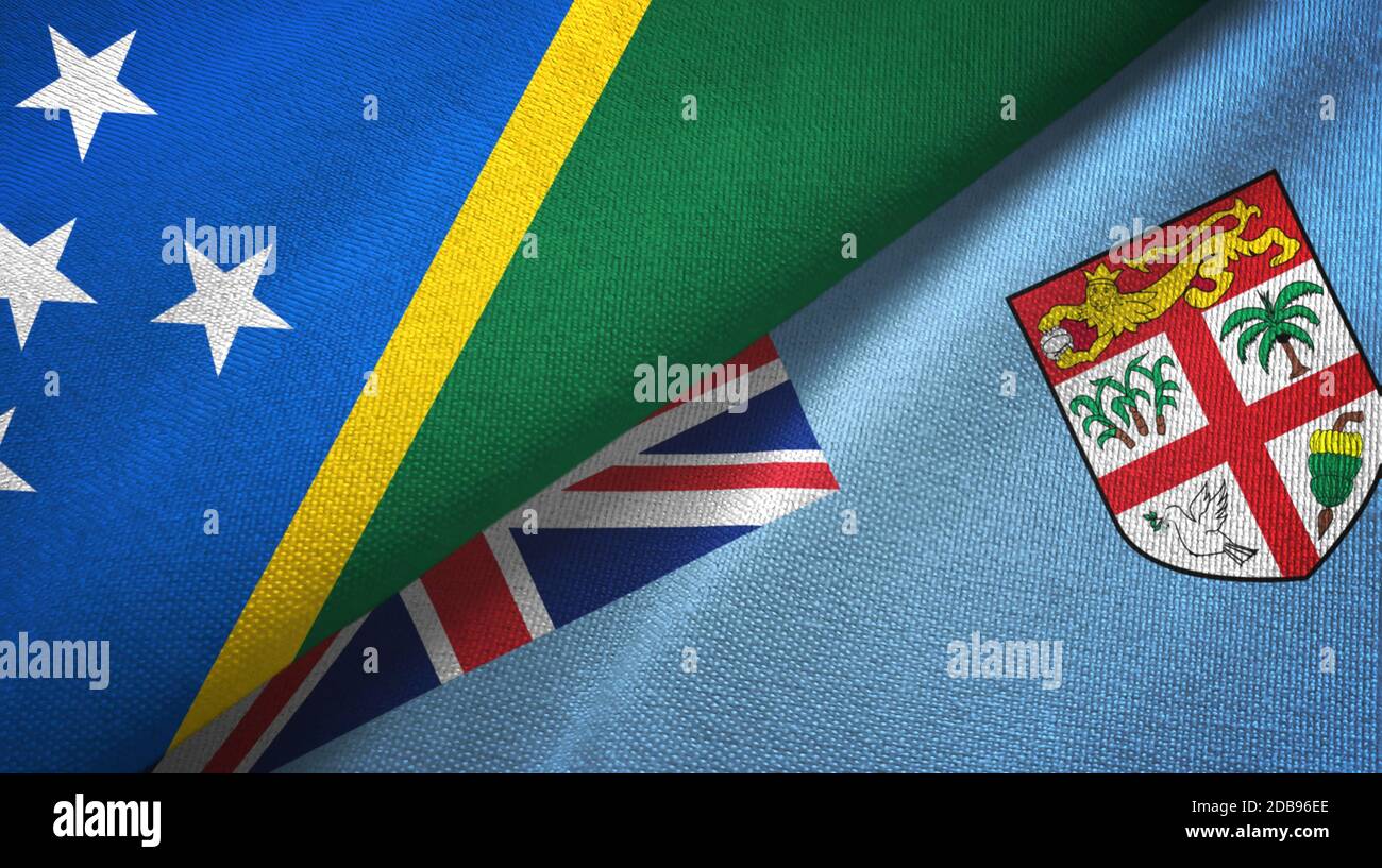 Solomon Islands and Fiji two flags textile cloth, fabric texture Stock ...