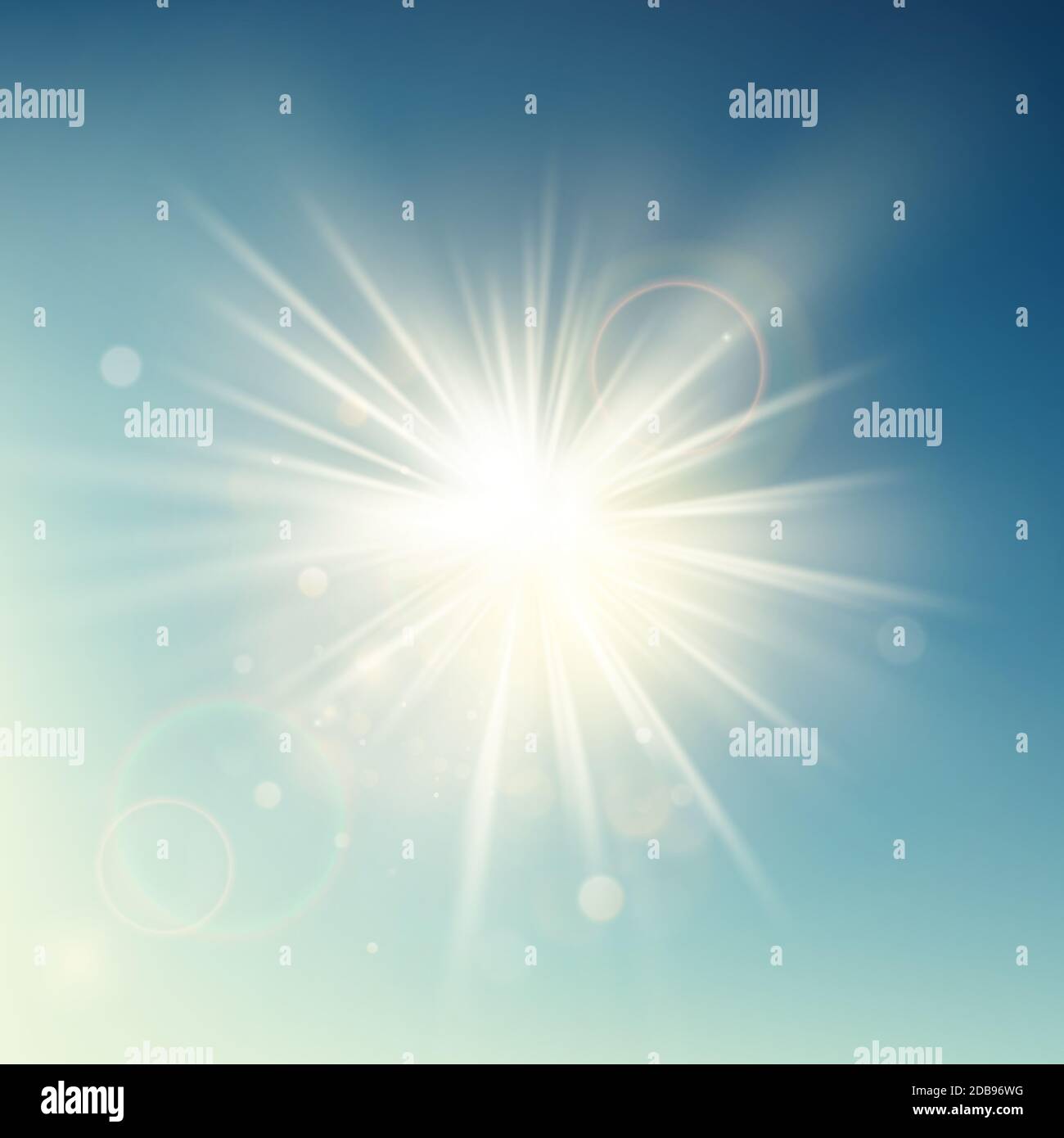 Summer template warm spring sun rays burst with lens flare. EPS 10 ...