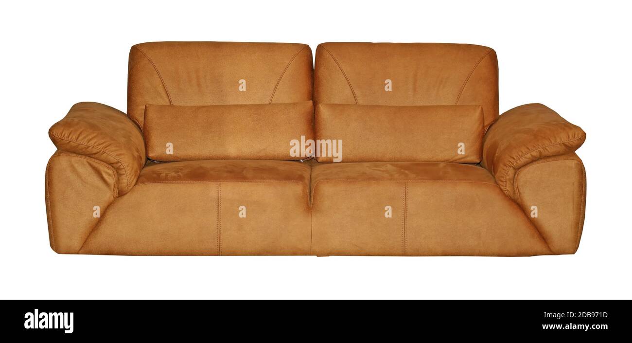 Soft brown leather sofa furniture isolated on white Stock Photo - Alamy