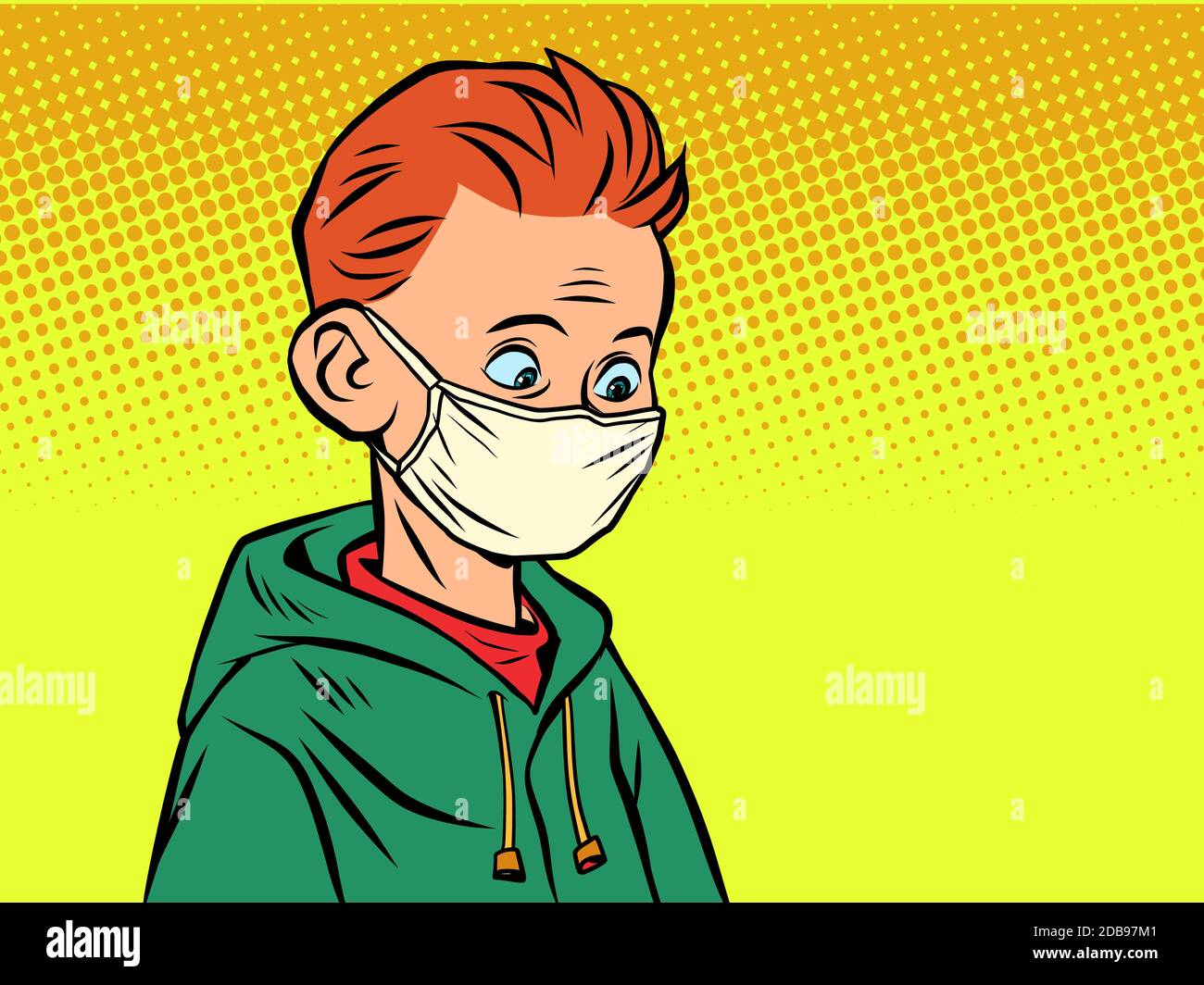 A boy in a medical mask. Comics caricature pop art retro illustration ...