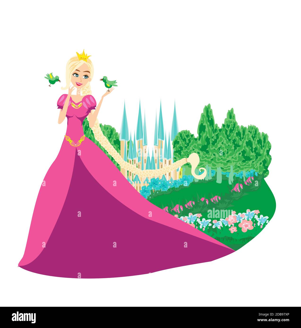 Beautiful queen in front of her castle Stock Photo - Alamy
