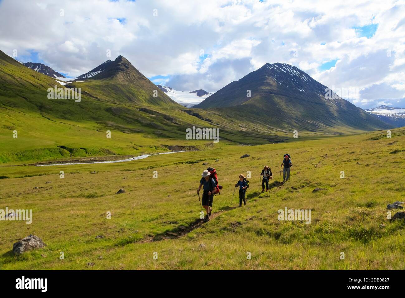Family hiking in Trollaskagi Peninsula, Iceland Stock Photo - Alamy