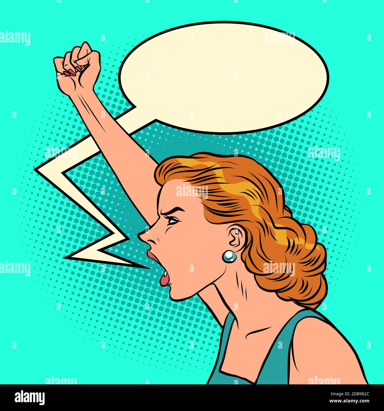 Caucasian woman protest. Comics caricature pop art retro illustration ...