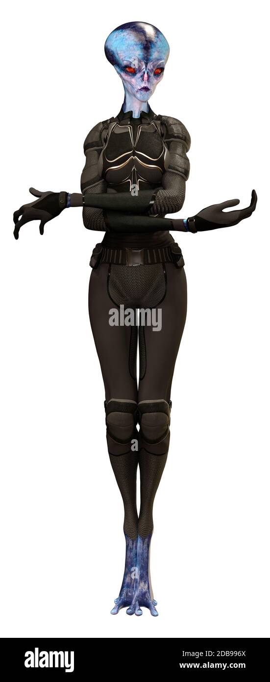 3D rendering of a blue female alien isolated on white background Stock ...
