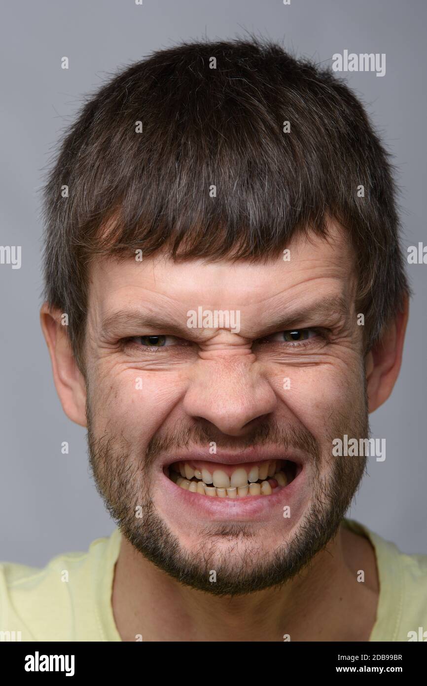Closeup portrait of a madly evil man of European appearance Stock Photo ...