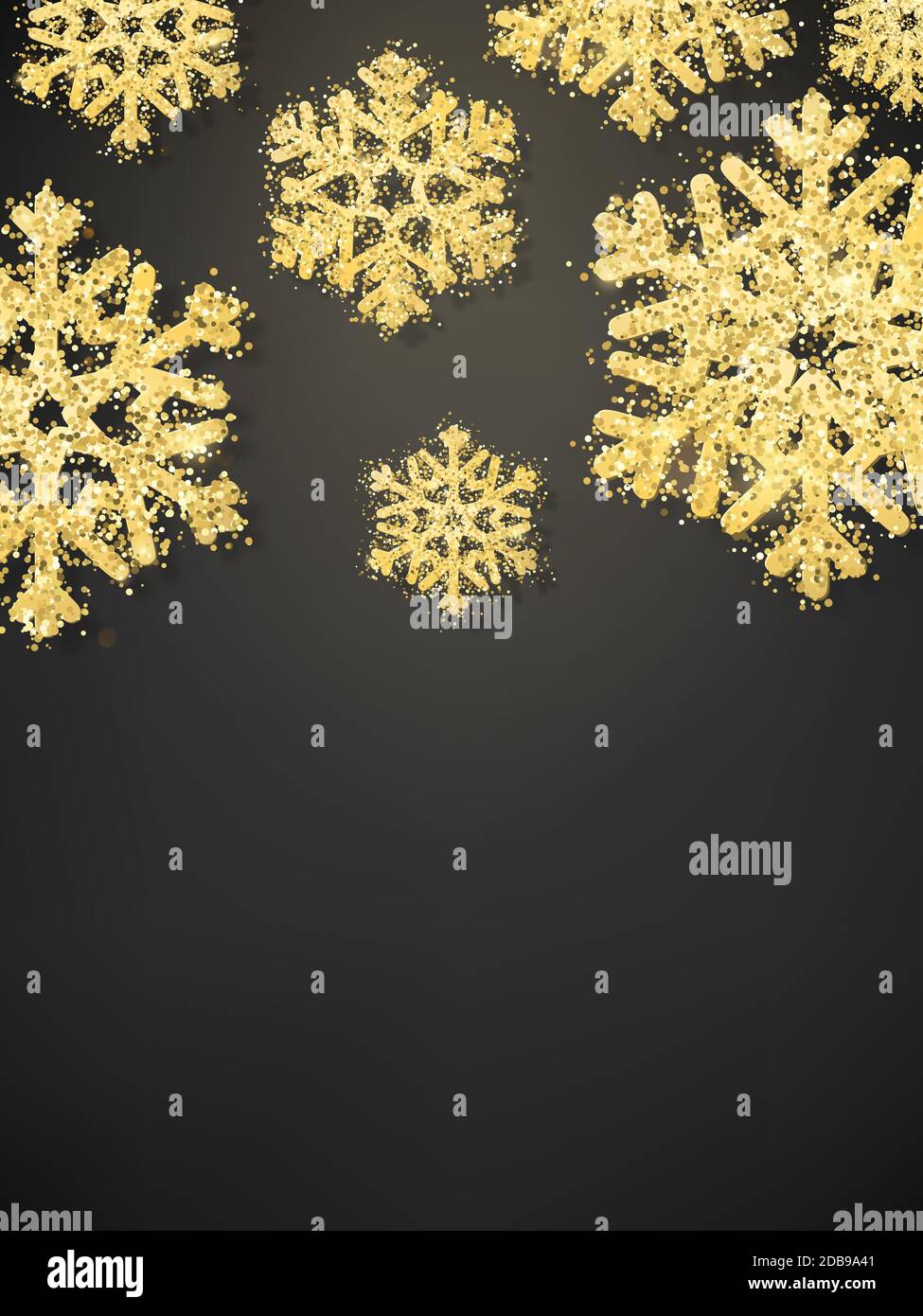 Sparkling glitter covered gold snowflake. Invitation happy New Year and ...