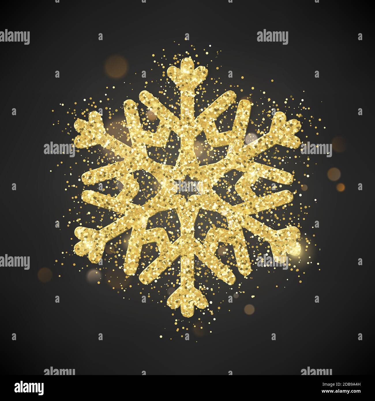 Sparkling glitter covered gold snowflake. Invitation happy New Year and ...