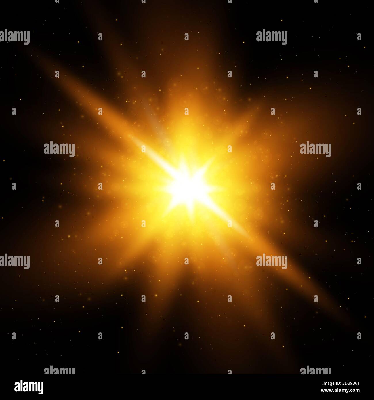 Bright blinding sun on a black background - Illustration Stock Photo ...