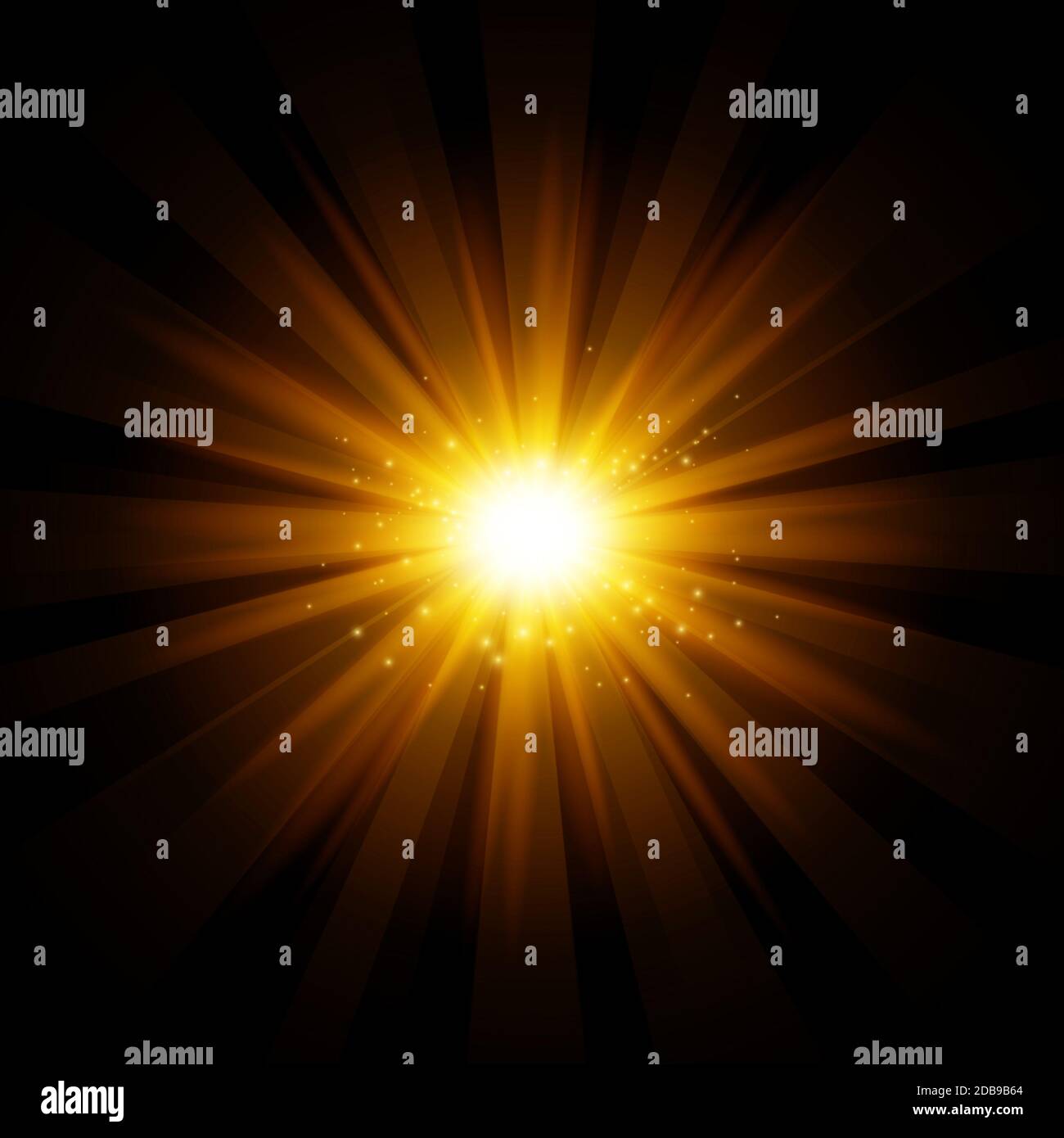 Bright blinding sun on a black background - Illustration Stock Photo ...