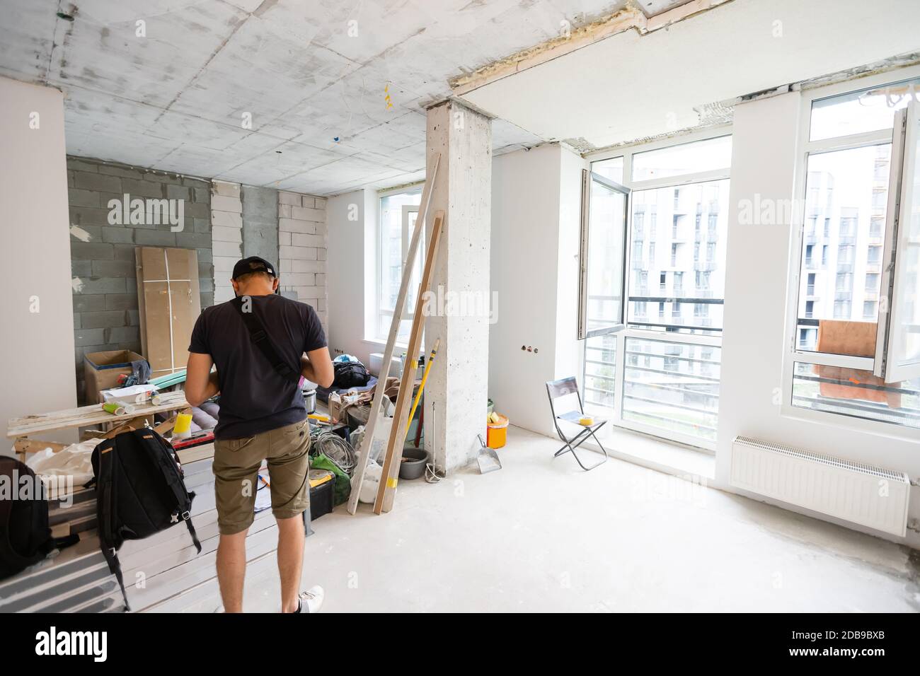 Interior of apartment with materials during on the renovation and ...