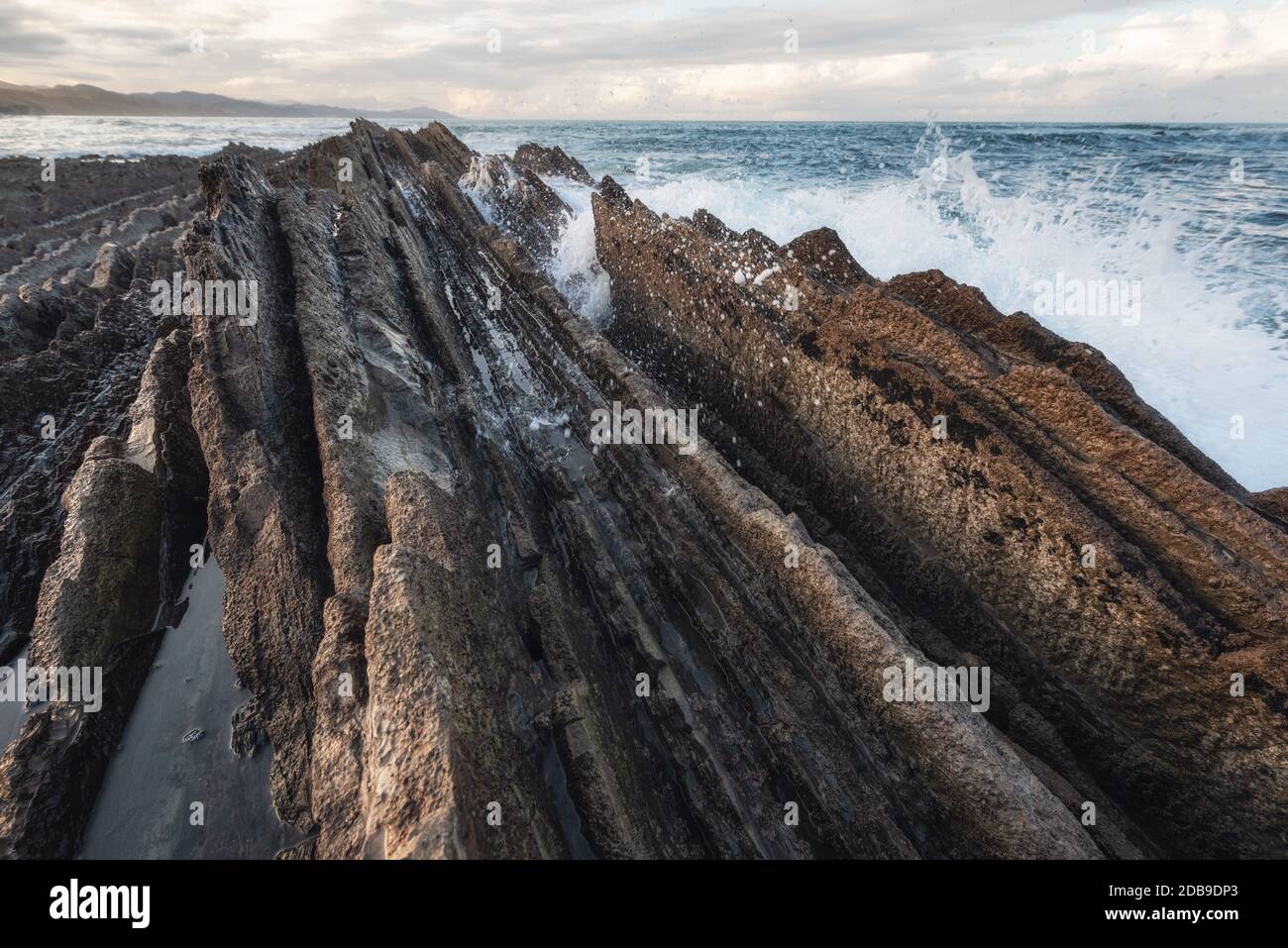 Coast landscape of famous Flysch in Zumaia, Basque country, Spain ...