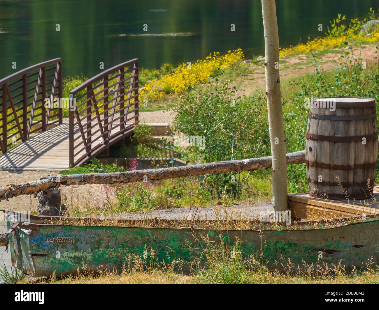 Bridge beside Beaver Lake, Mesa Lakes area, Grand Mesa, Colorado Stock ...