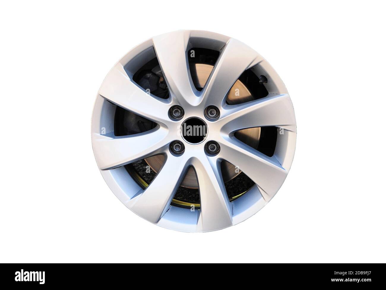 Modern alloy car disk without tire with four screws and brake disk ...