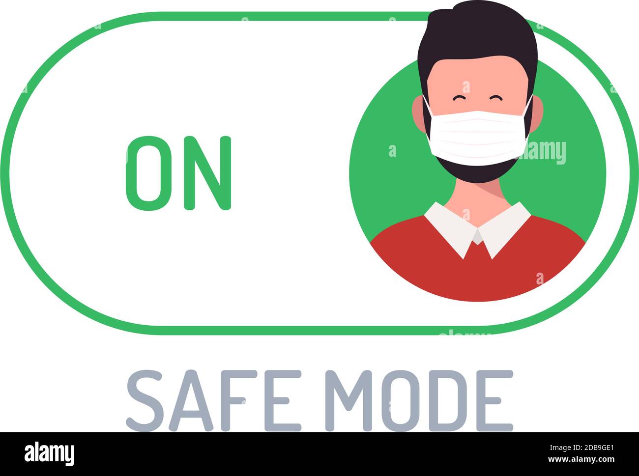 Face mask safe mode switch toggle. Flat vector illustration with ...
