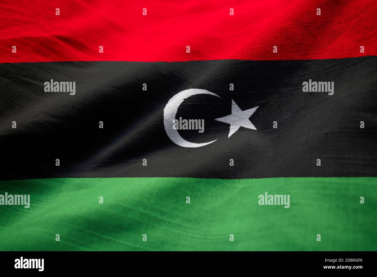Closeup of Ruffled Libya Flag, Libya Flag Blowing in Wind Stock Photo ...