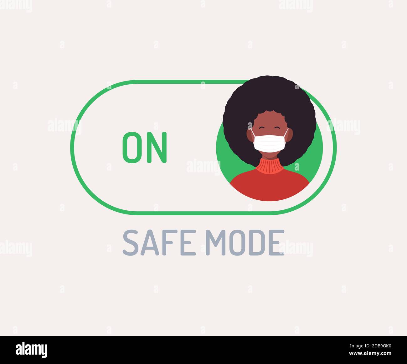 Face mask safe mode switch toggle. Flat vector illustration with ...