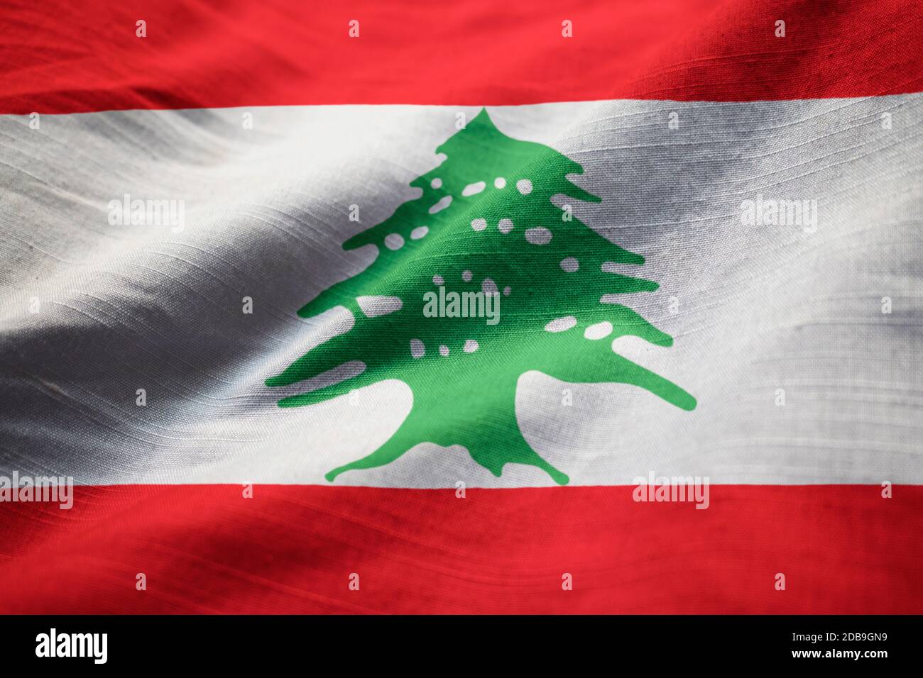 Closeup of Ruffled Lebanon Flag, Lebanon Flag Blowing in Wind Stock ...