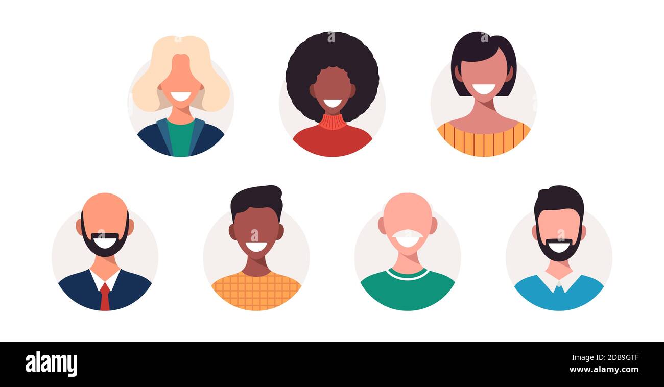 Set of avatars of happy people of different races and age. Portraits of ...