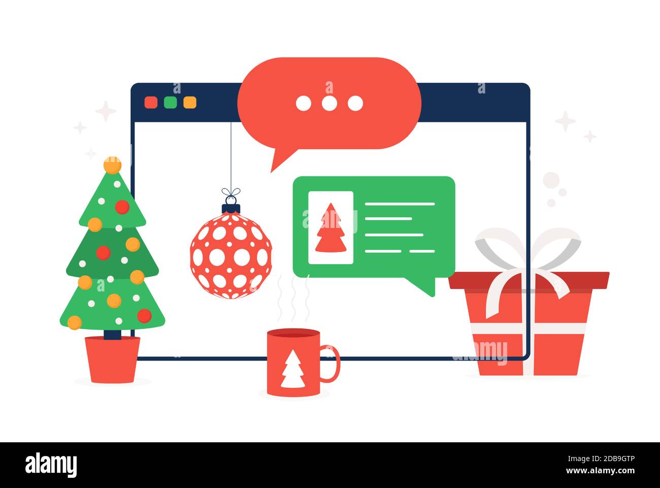 Christmas chatting on browser. Chat messages on computer online vector ...