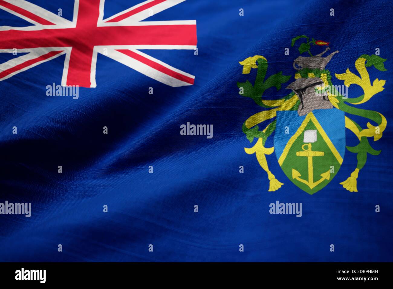Closeup of Ruffled Pitcairn Islands Flag, Pitcairn Islands Flag Blowing ...