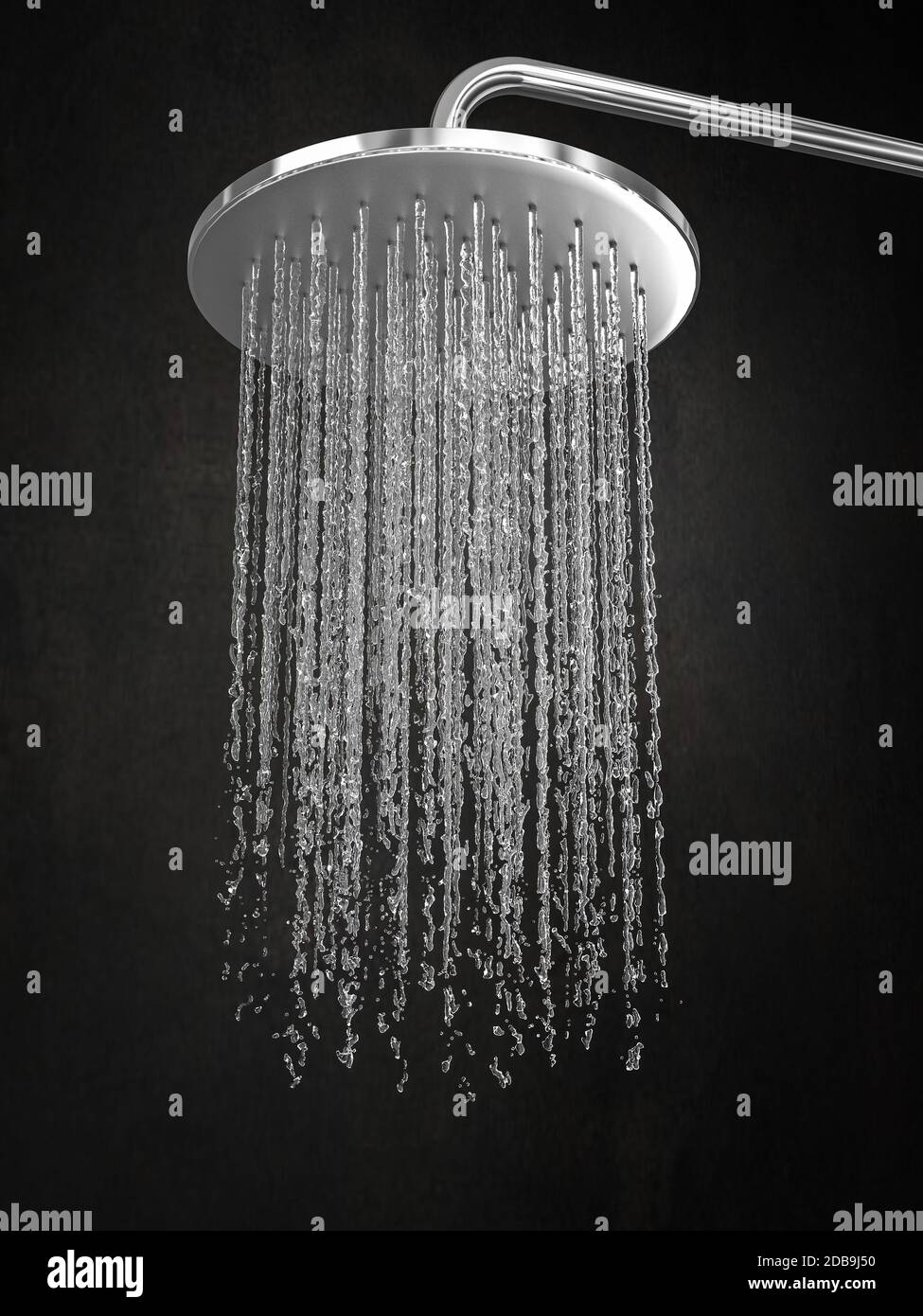 detail of water coming down from a shower head, 3d image. frozen drop ...