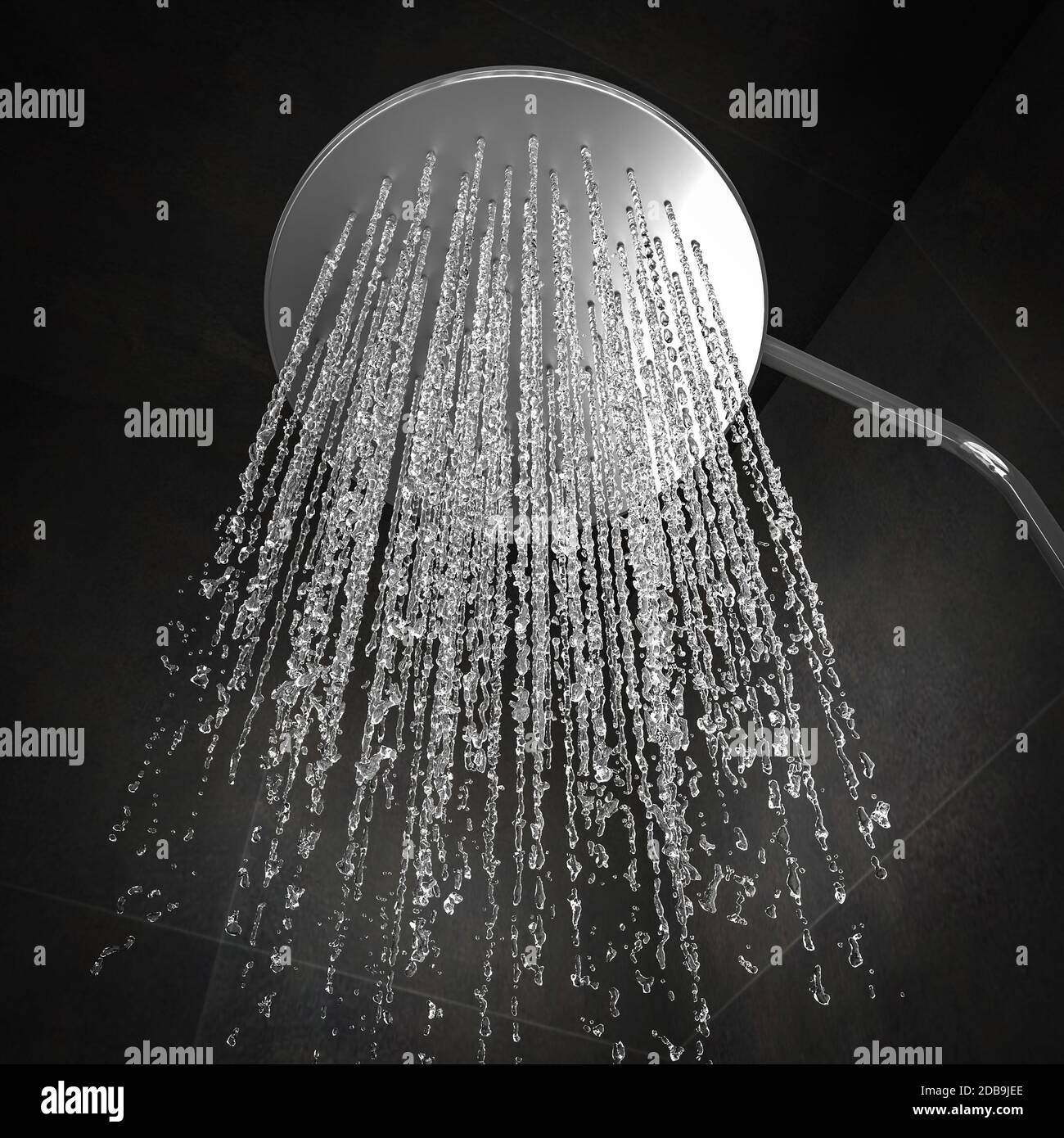 interior of a modern shower, seen from under a shower head from which ...