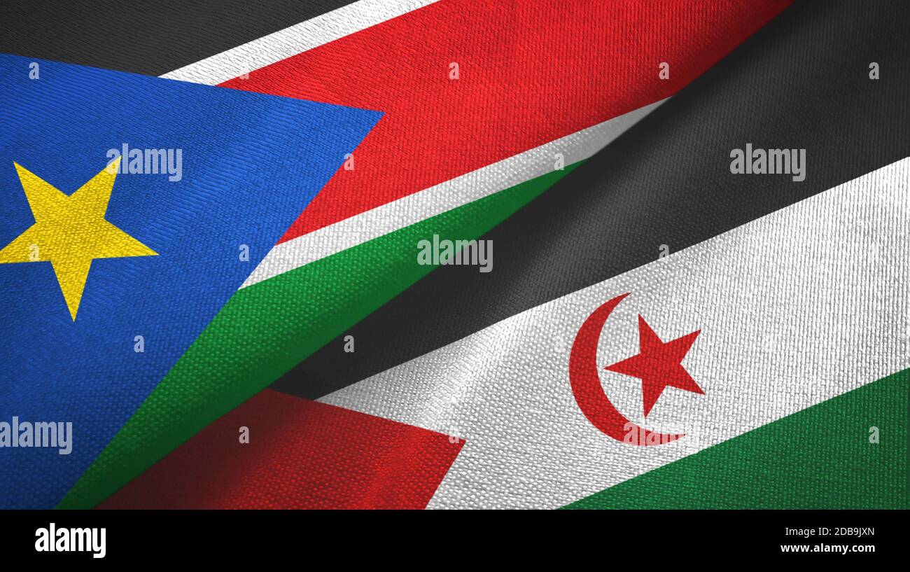 South Sudan and Western Sahara two flags textile cloth, fabric texture ...