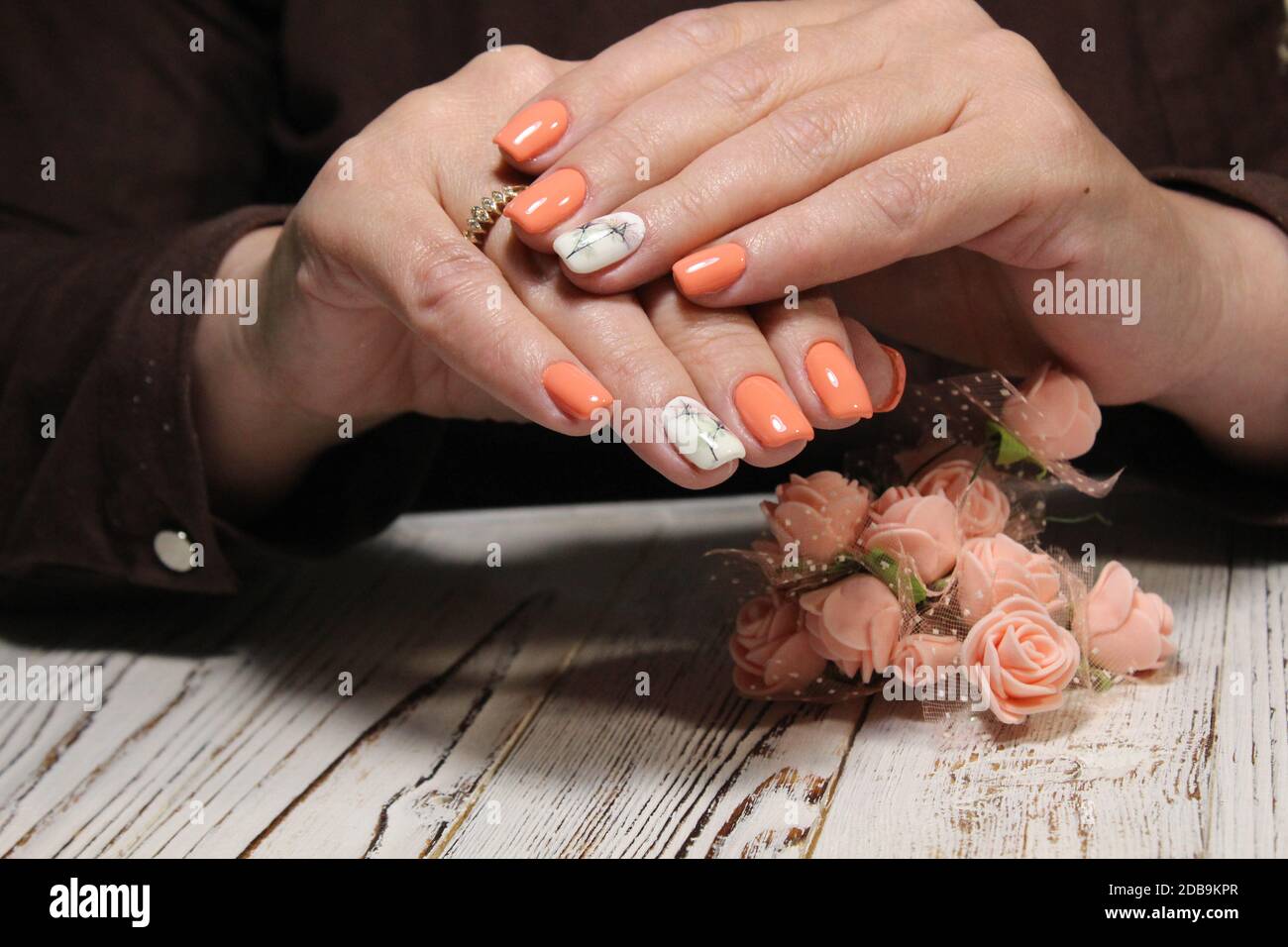 Cute manicure on female hands. Woman hands Stock Photo - Alamy