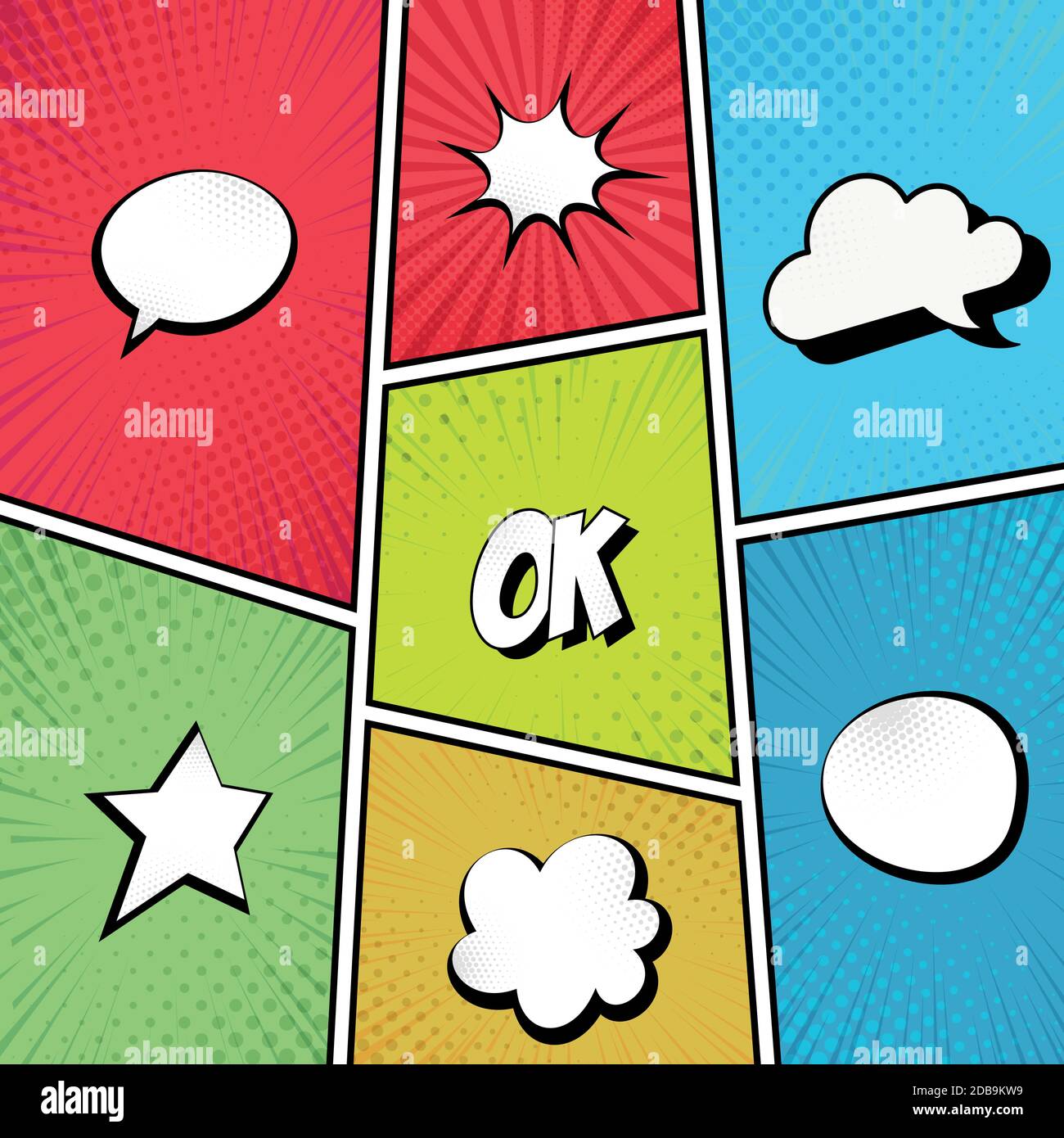 A selection of multicolored comic zoom backgrounds with elements ...