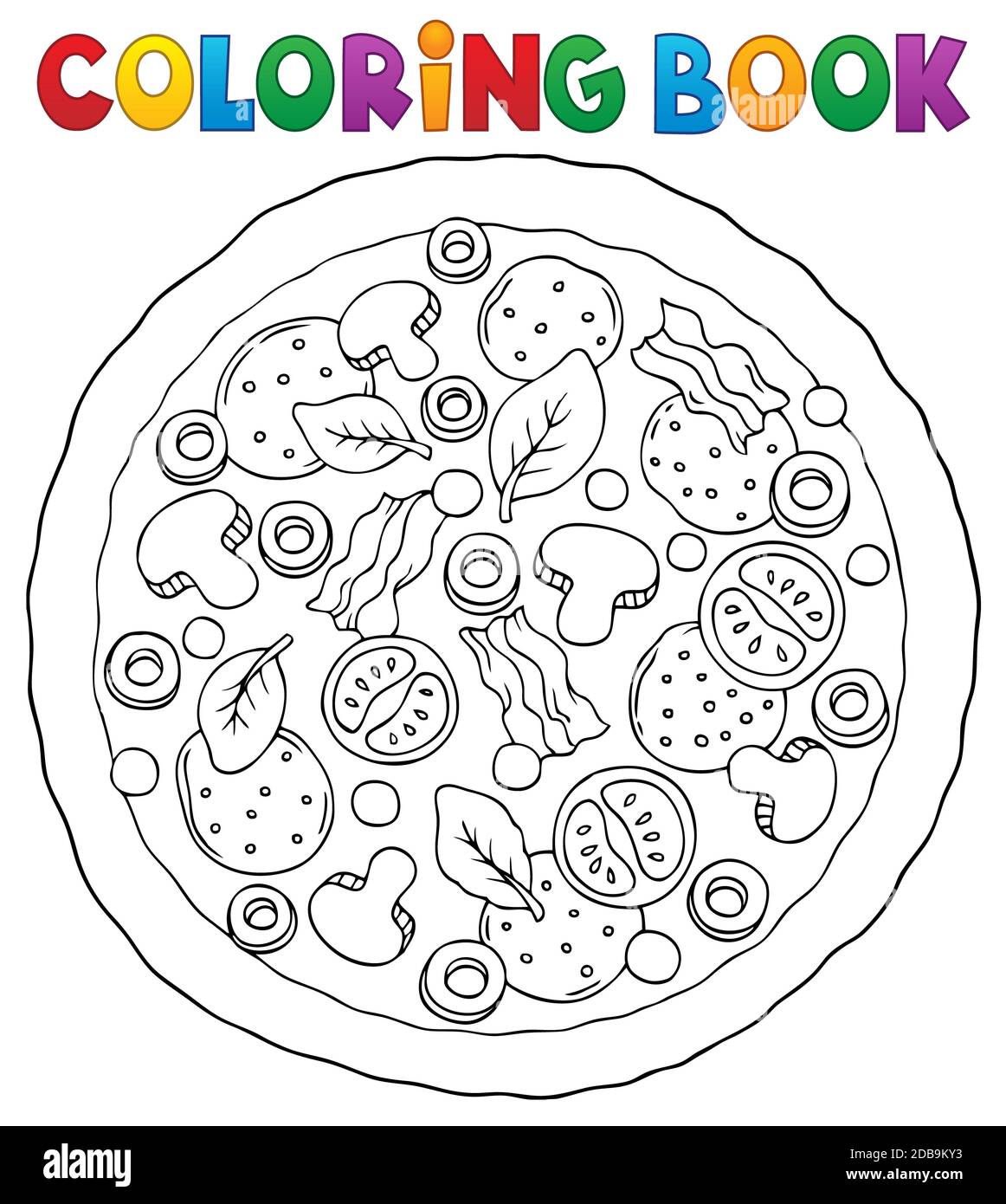 Coloring book whole pizza theme 1 - picture illustration Stock Photo ...