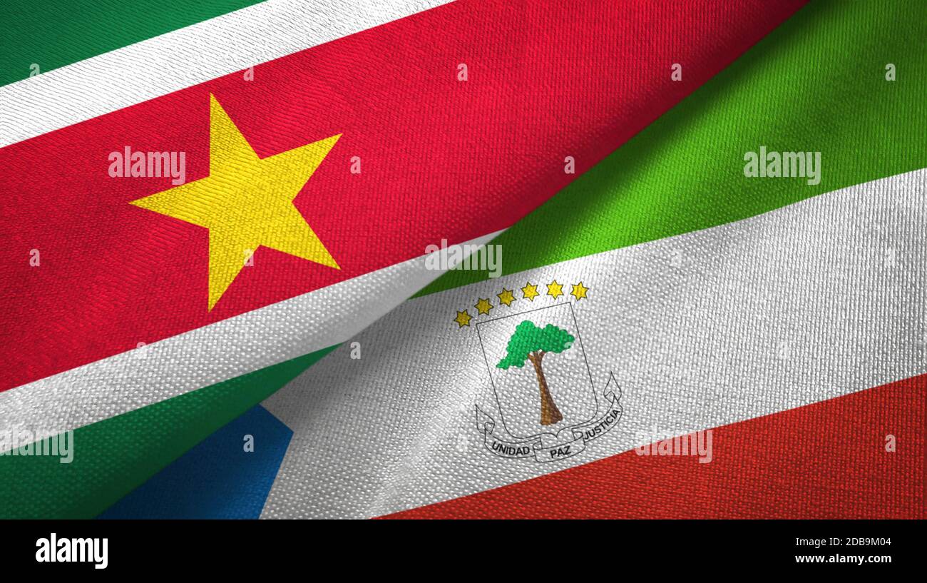 Suriname and Equatorial Guinea two flags textile cloth, fabric texture ...