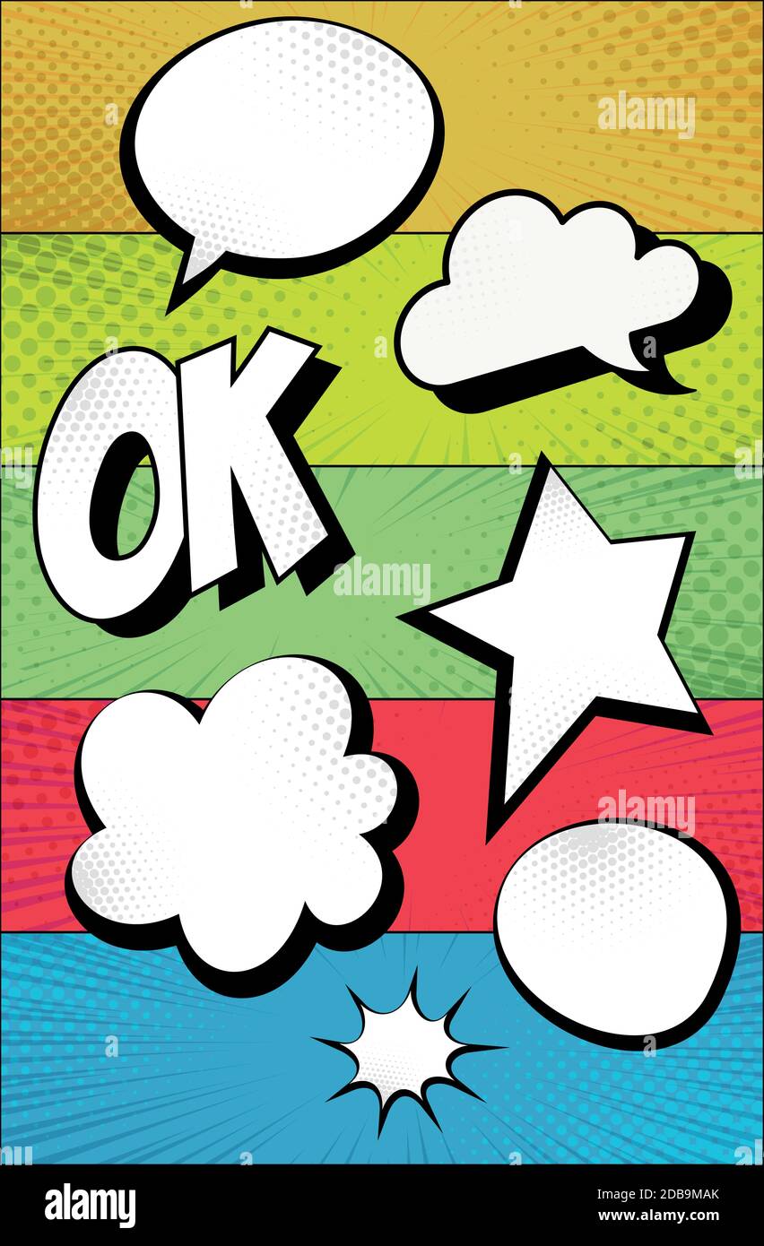 A selection of multicolored comic zoom backgrounds with elements ...