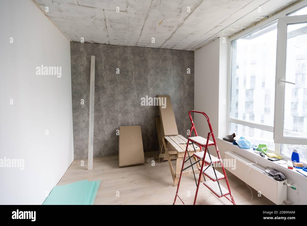 Interior of apartment with materials during on the renovation and ...