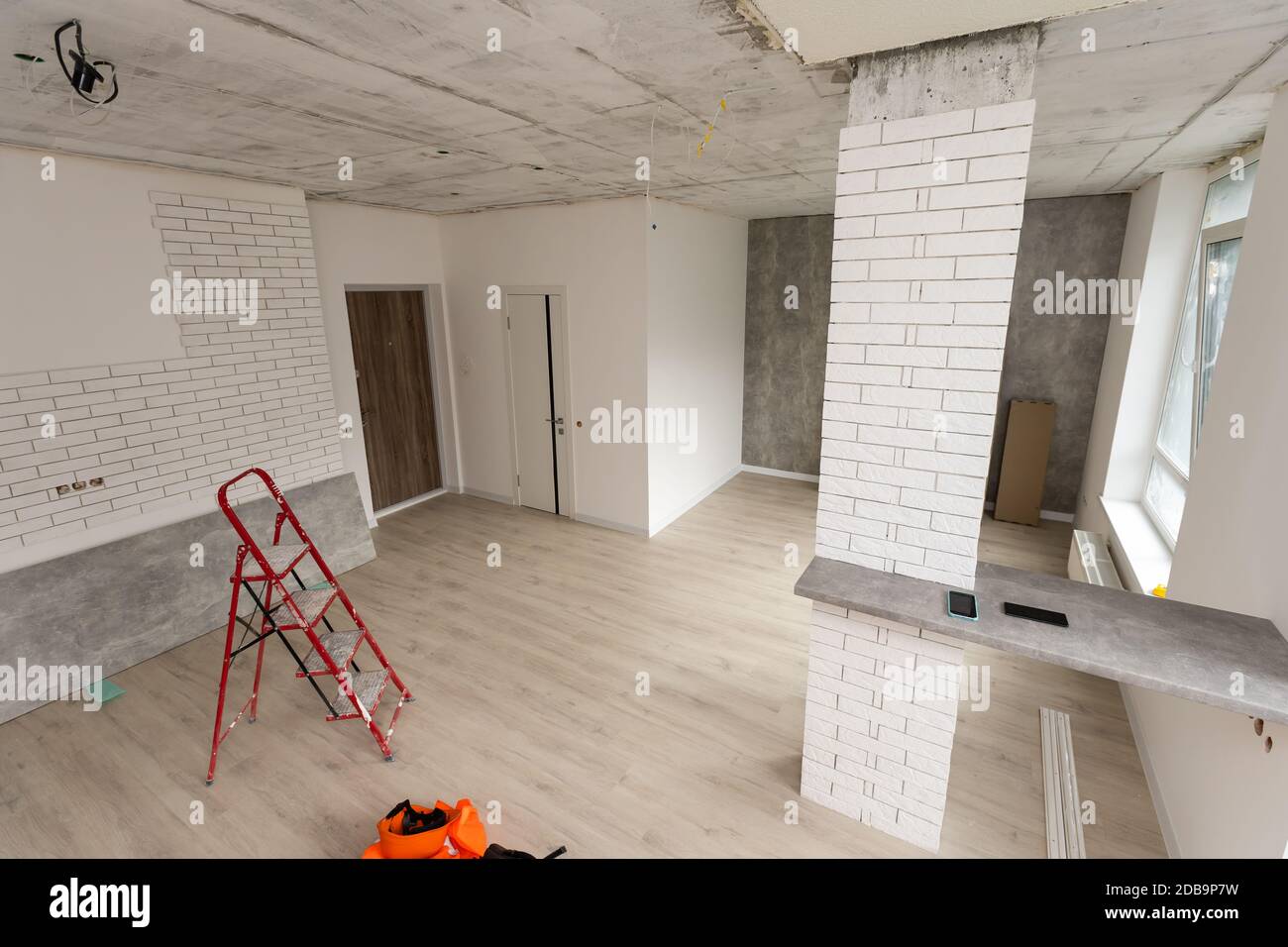 Interior of apartment with materials during on the renovation and ...