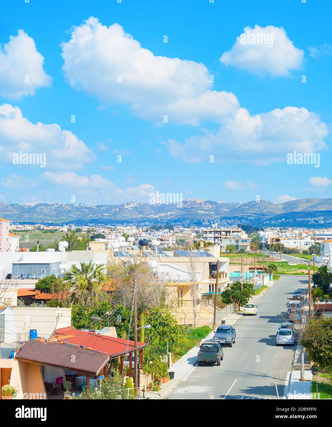 Skyline of Paphos, road and mountains, Cyprus Stock Photo - Alamy
