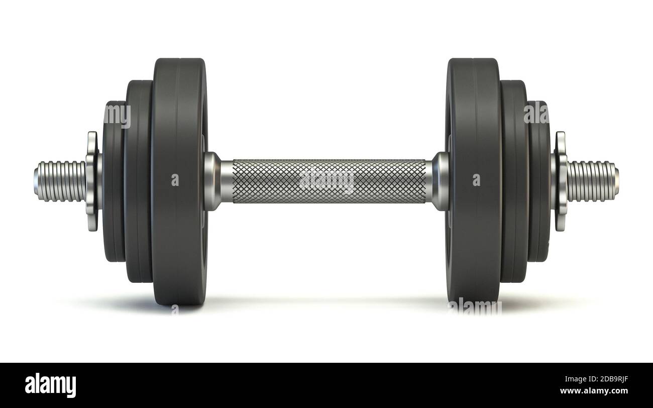 Black dumbbell Front view 3D render illustration isolated on white ...