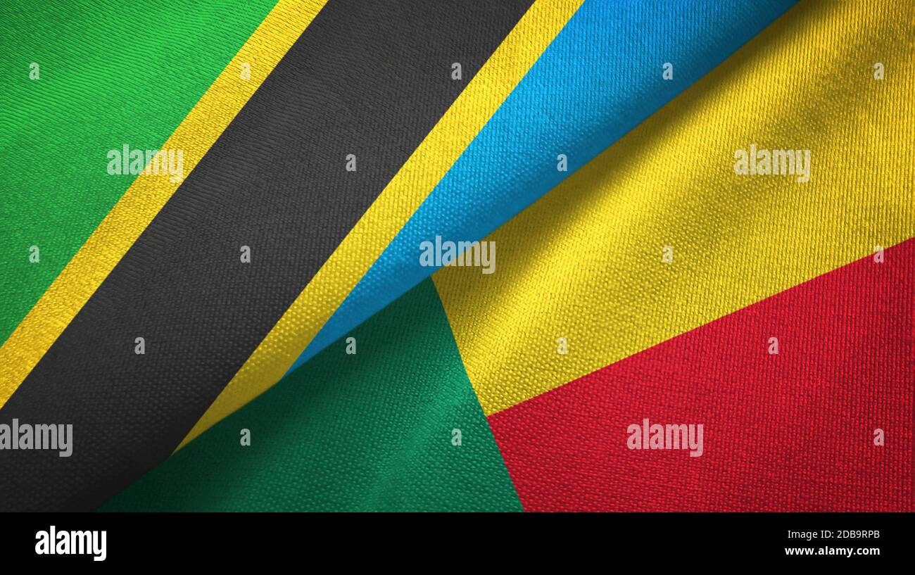 Tanzania and Benin two flags textile cloth, fabric texture Stock Photo ...