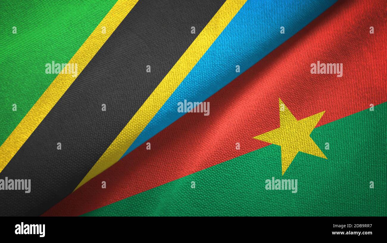 Tanzania and Burkina Faso two flags textile cloth, fabric texture Stock ...