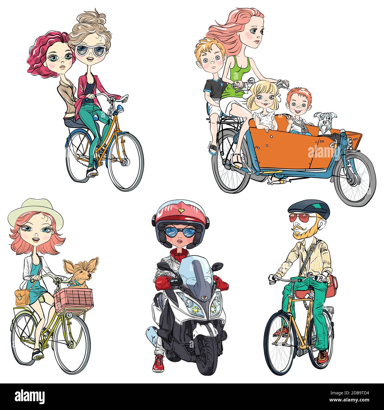 She Riding Bike Cartoon