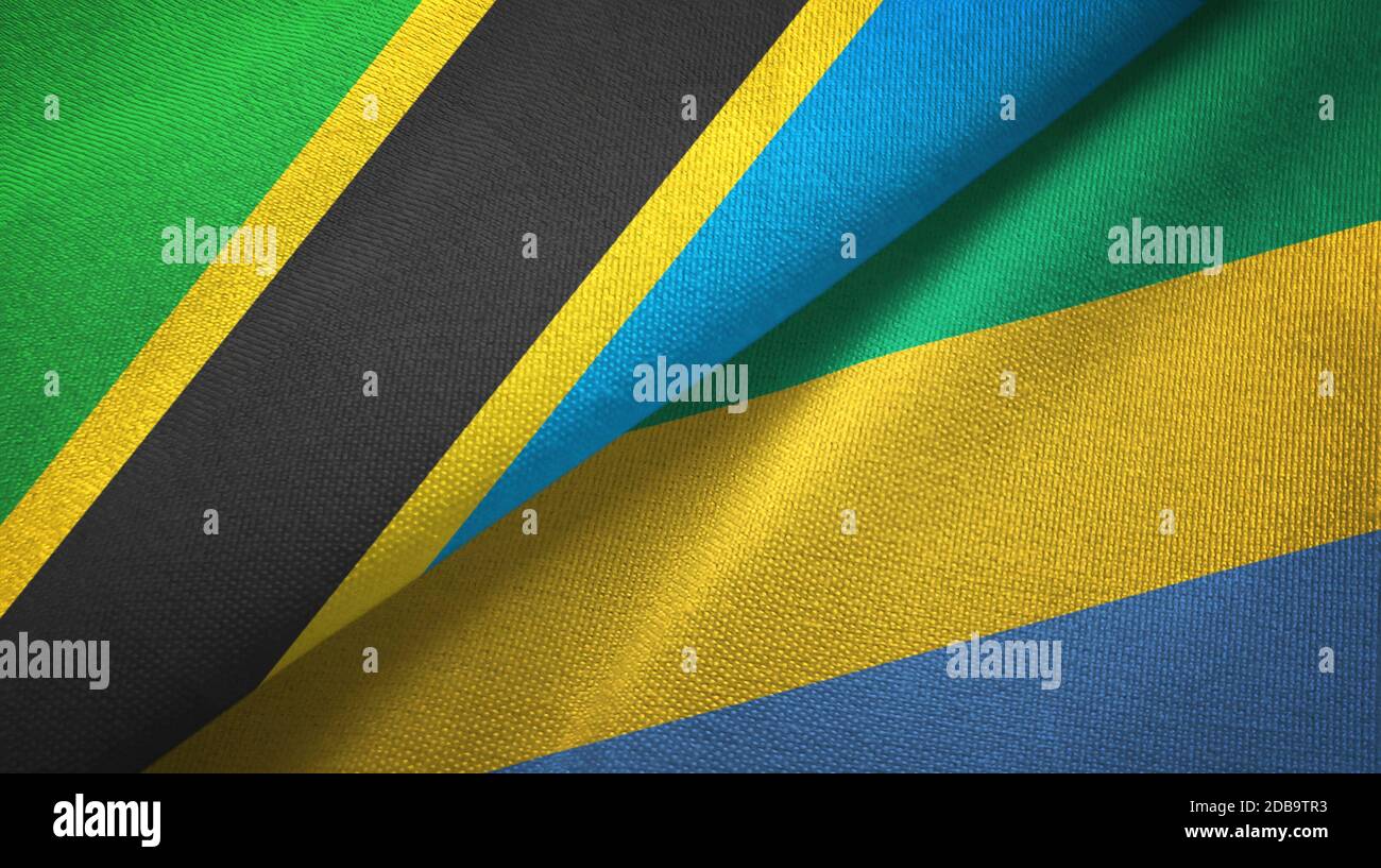 Tanzania and Gabon two flags textile cloth, fabric texture Stock Photo ...