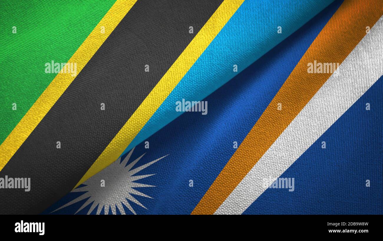 Tanzania and Marshall Islands two flags textile cloth, fabric texture ...