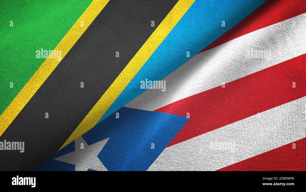 Tanzania and Puerto Rico two flags textile cloth, fabric texture Stock ...