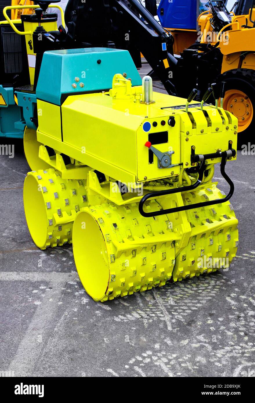 Road construction roller machine equipment with spokes Stock Photo - Alamy