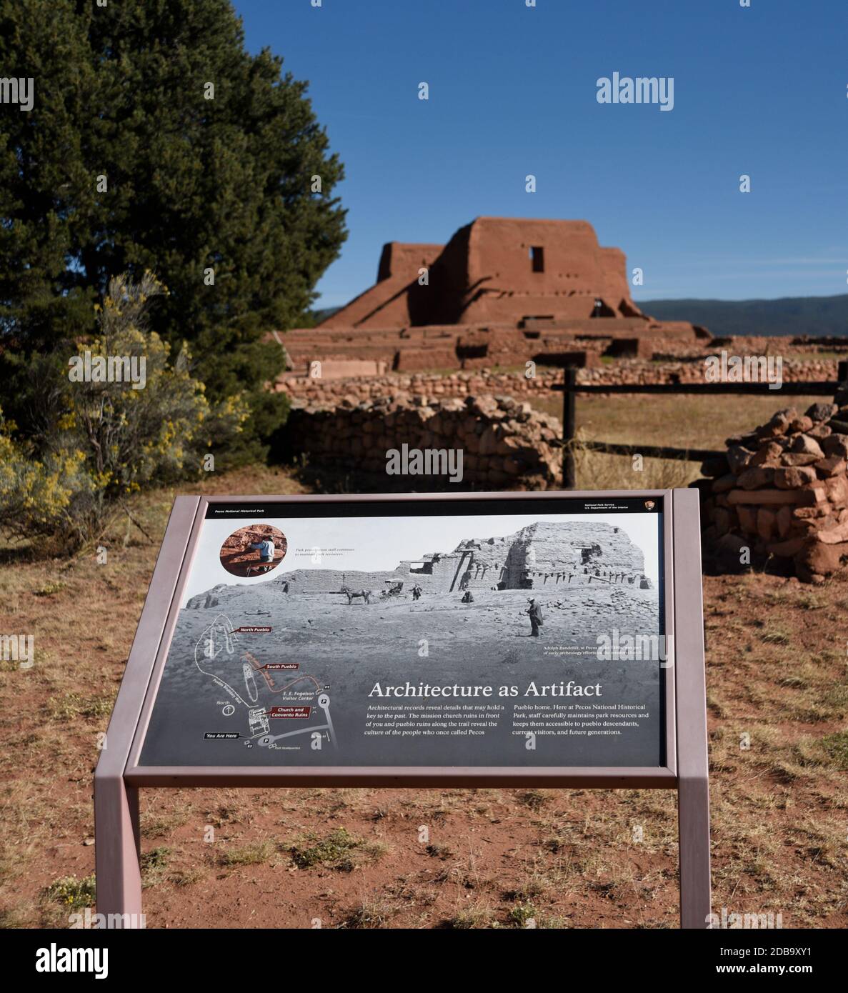 The adobe ruins of a Spanish 17th century mission church at Pecos ...